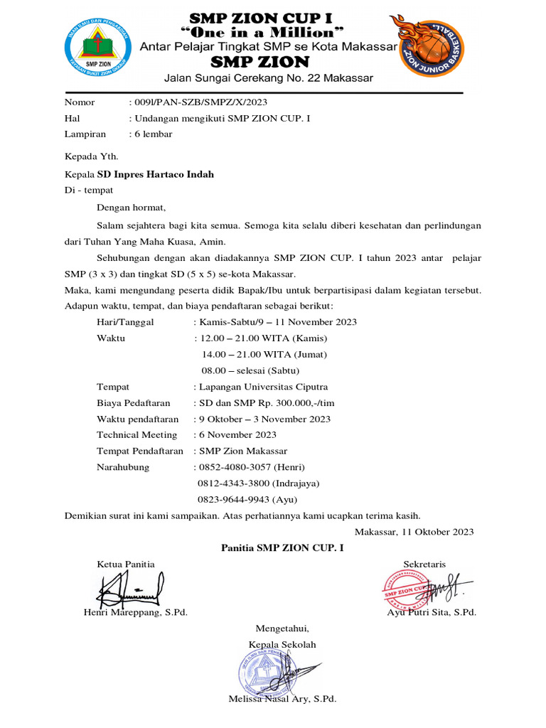 Surat Undangan SD Inpres Hartaco Indah-1 | PDF | Olahraga & Rekreasi