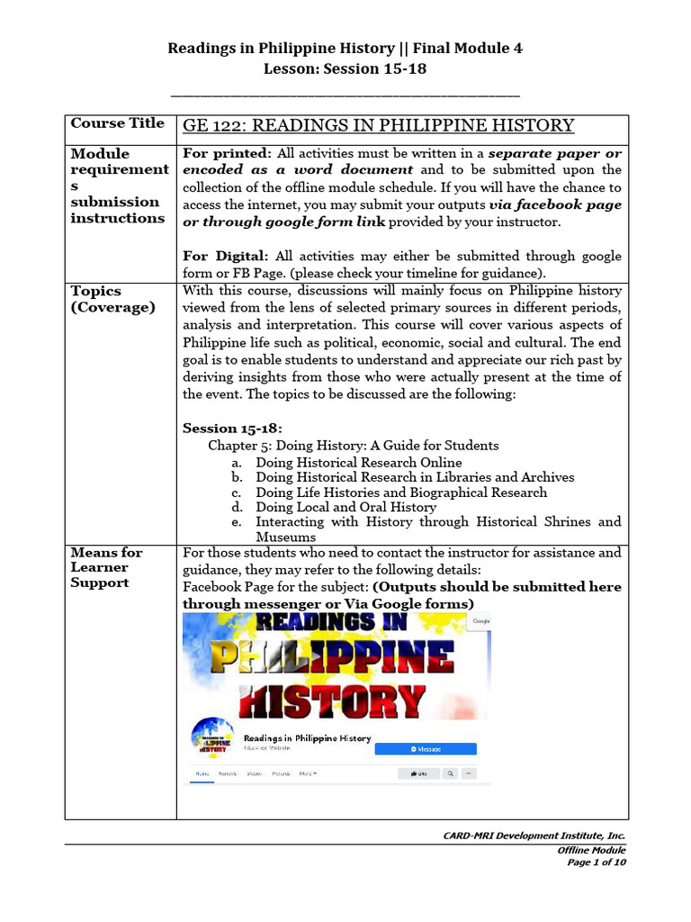 4 Ge 122 Readings in Philippine History Final Session 15-18-2 | PDF | Social Science | Computers