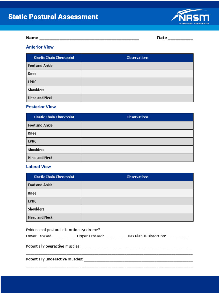 CPT7 Static Posture Assessment | PDF | Wellness