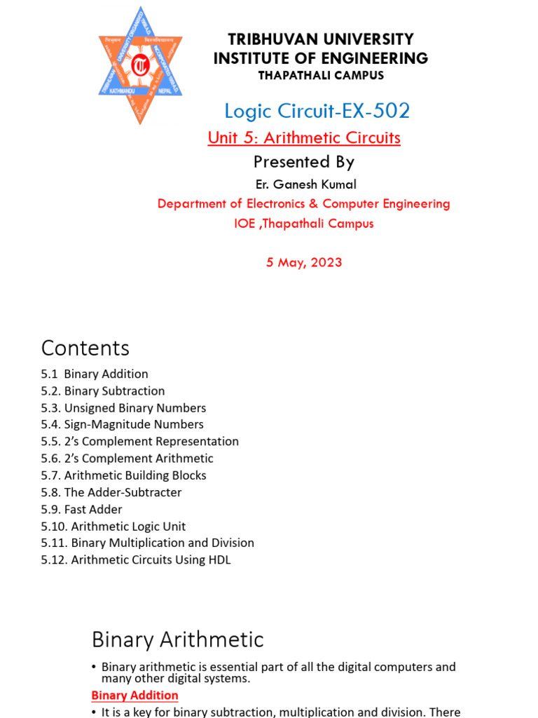 DL Unit 5 - Arithmetic Circuit | PDF | Subtraction | Encodings