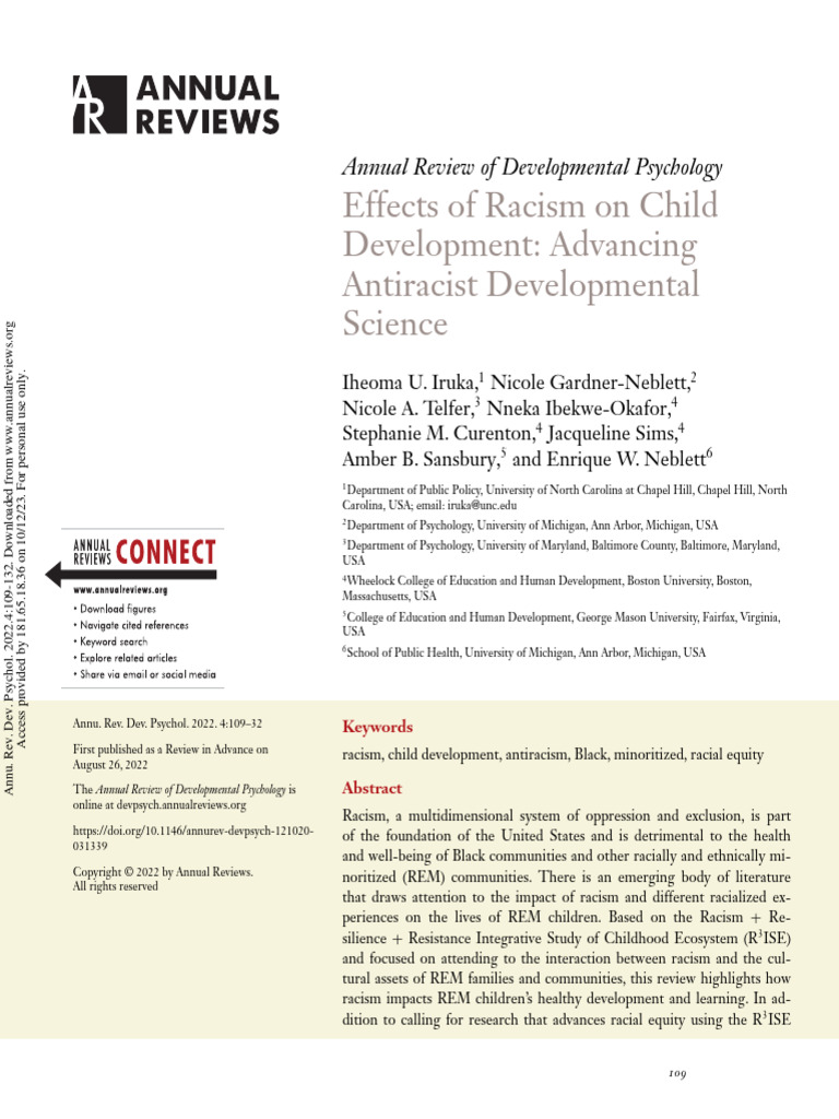 Iruka Et Al 2022 Effects of Racism On Child Development Advancing ...