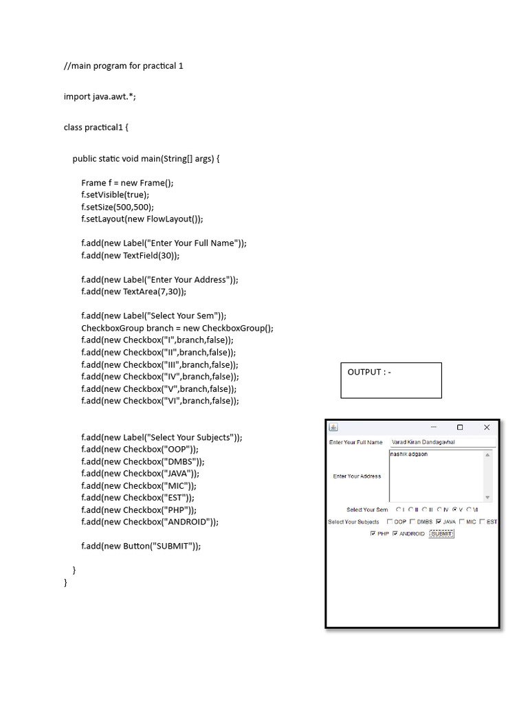 Main Program From Practical 1 Java | Download Free PDF | Object Oriented Programming ...