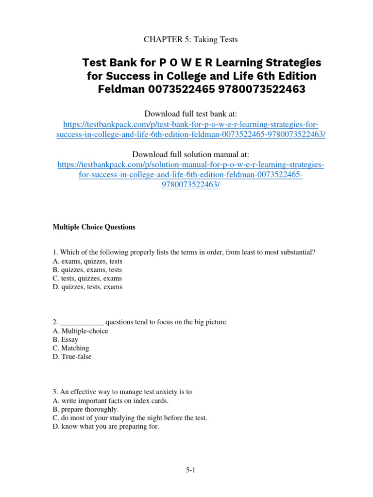 P O W E R Learning Strategies For Success in College and Life 6th ...