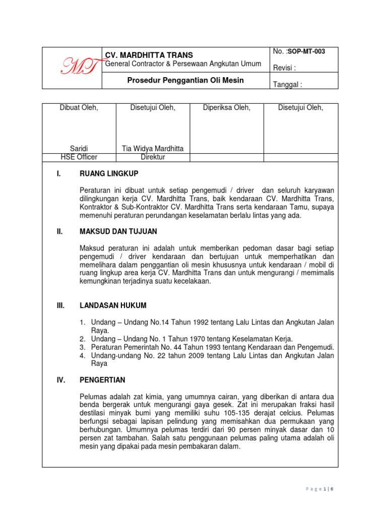 Prosedur Penggantian Oli Mesin Mobil | PDF | Teknologi & Rekayasa
