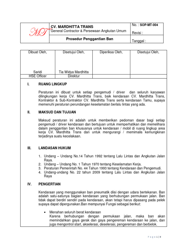 Prosedur Penggantian Ban | PDF