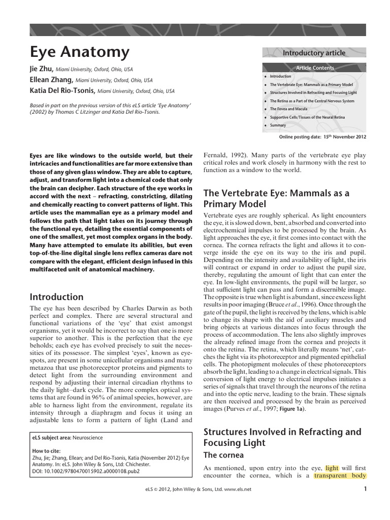Zhu2012 - Eye Anatomy | PDF | Retina | Eye