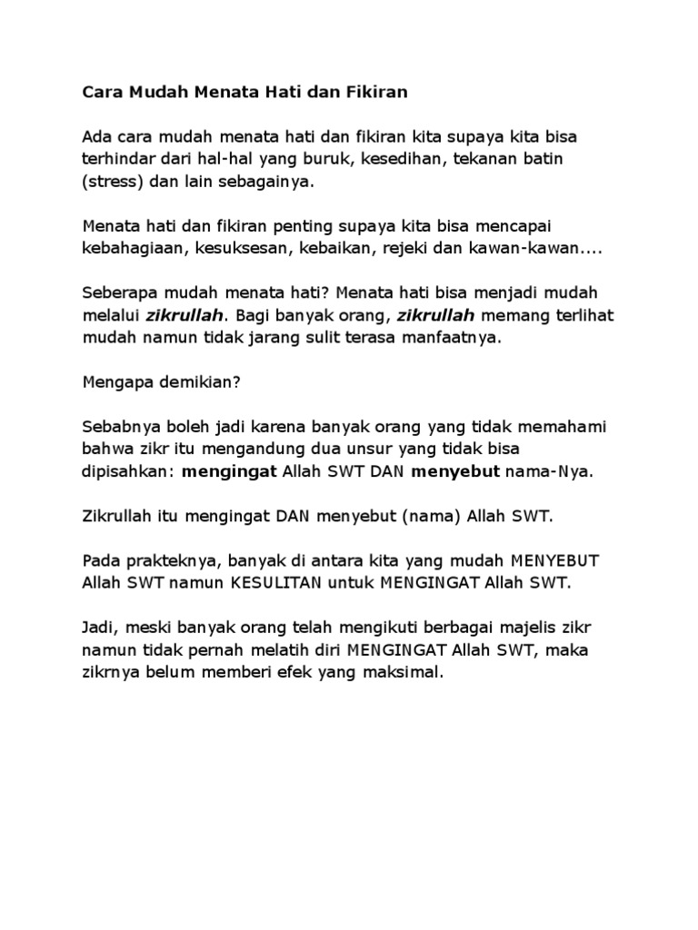 Cara Mudah Menata Hati Dan Fikiran | PDF