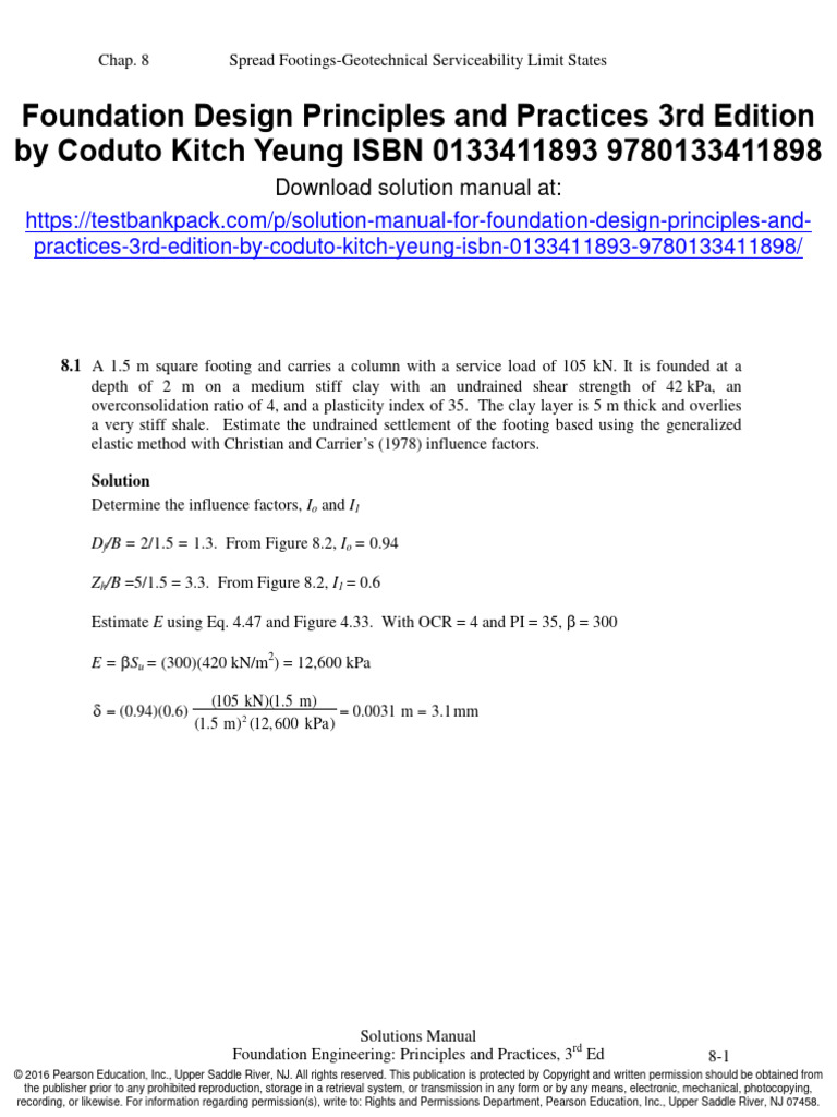 Foundation Design Principles and Practices 3rd Edition Coduto Solutions ...