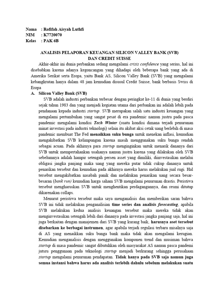 Analisis SVB Credit Suisse Rofifah - PDF | PDF