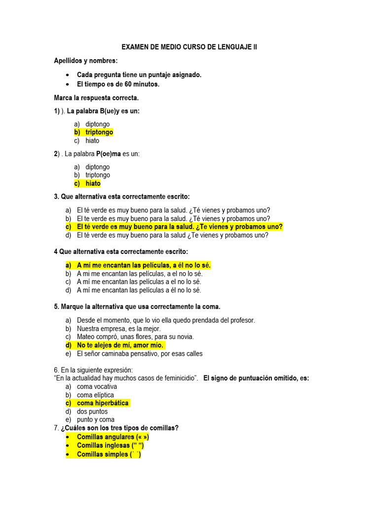 Examen Calificado de de Lenguaje Ii | PDF | Comillas