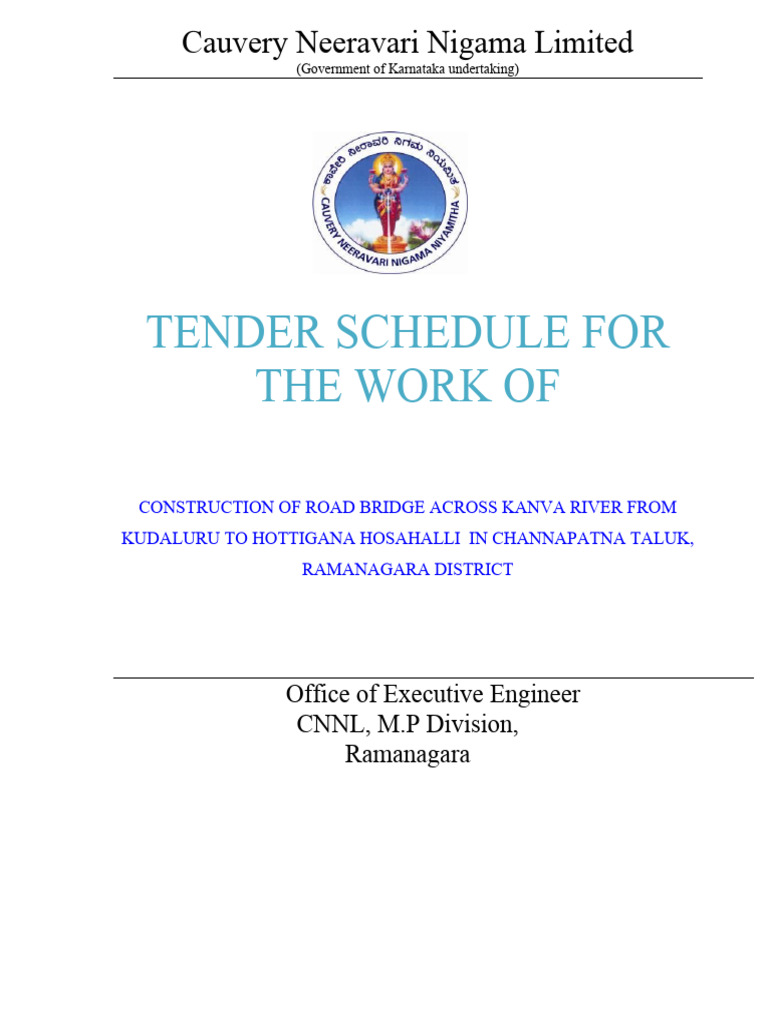 Tender Schedule For The Work Of: Cauvery Neeravari Nigama Limited | PDF ...