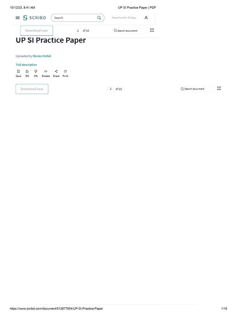 UP SI Practice Paper - PDF | PDF
