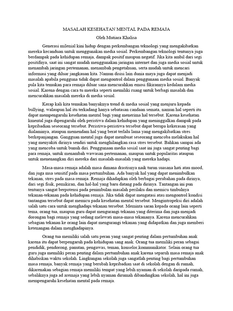 Kesehatan Mental Remaja | PDF