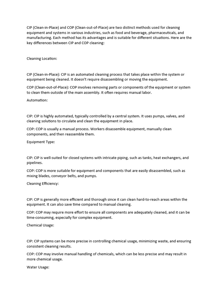 CIP and COP Cleaning | PDF | Chemical Engineering | Business Process