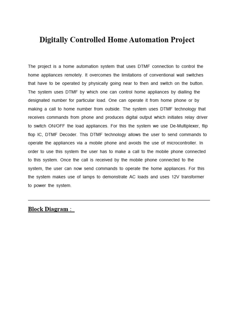 Digitally Controlled Home Automation Project: Block Diagram | PDF