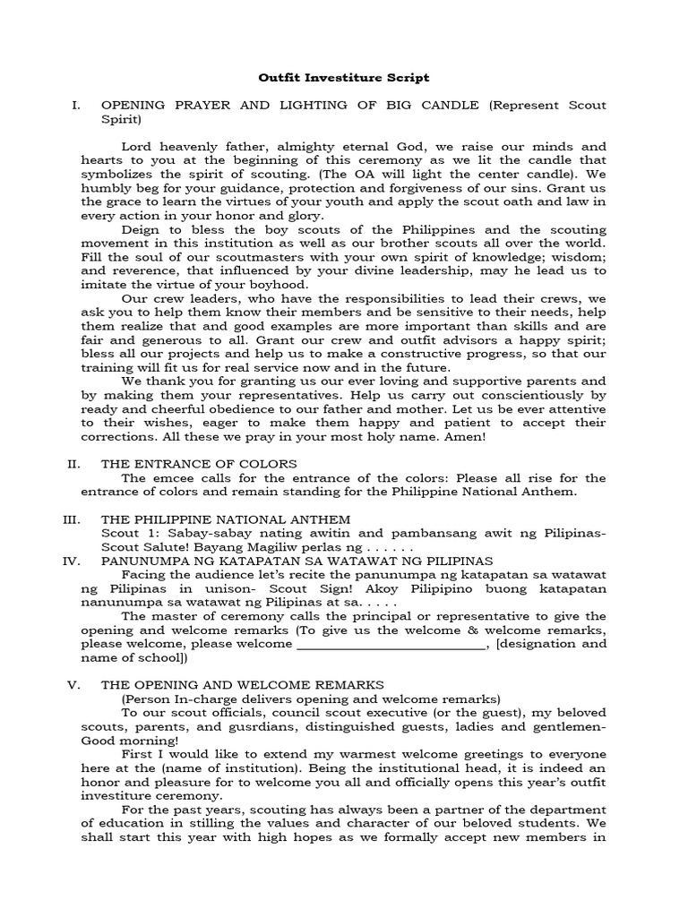 Investiture Script | PDF | Scouting | Prayer