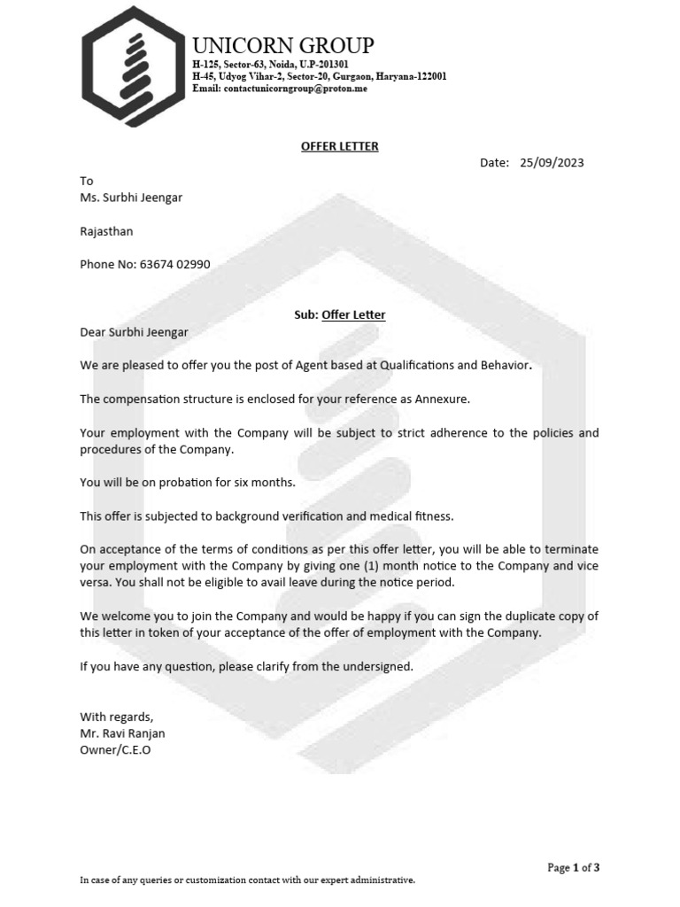 Offer Letter | PDF