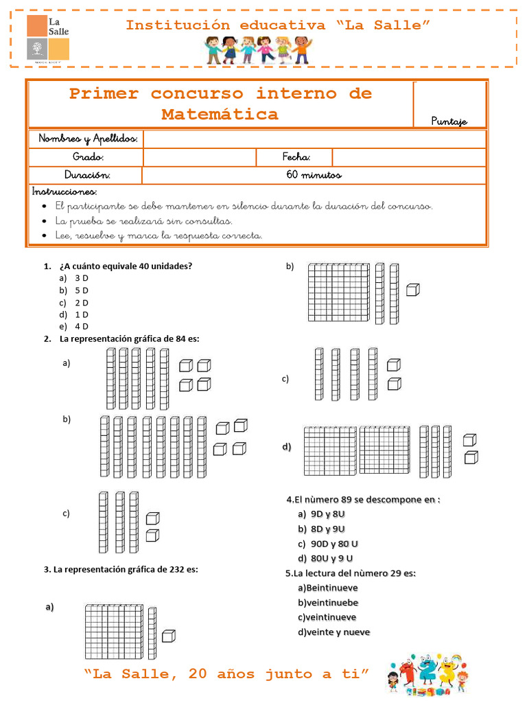 Evaluaciòn Matemàtica Primer Grado | PDF