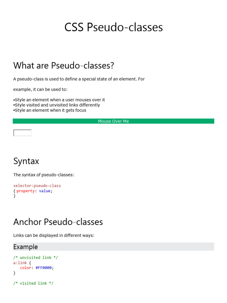 CSS Psuedo Class | PDF | Information Technology | Web Development