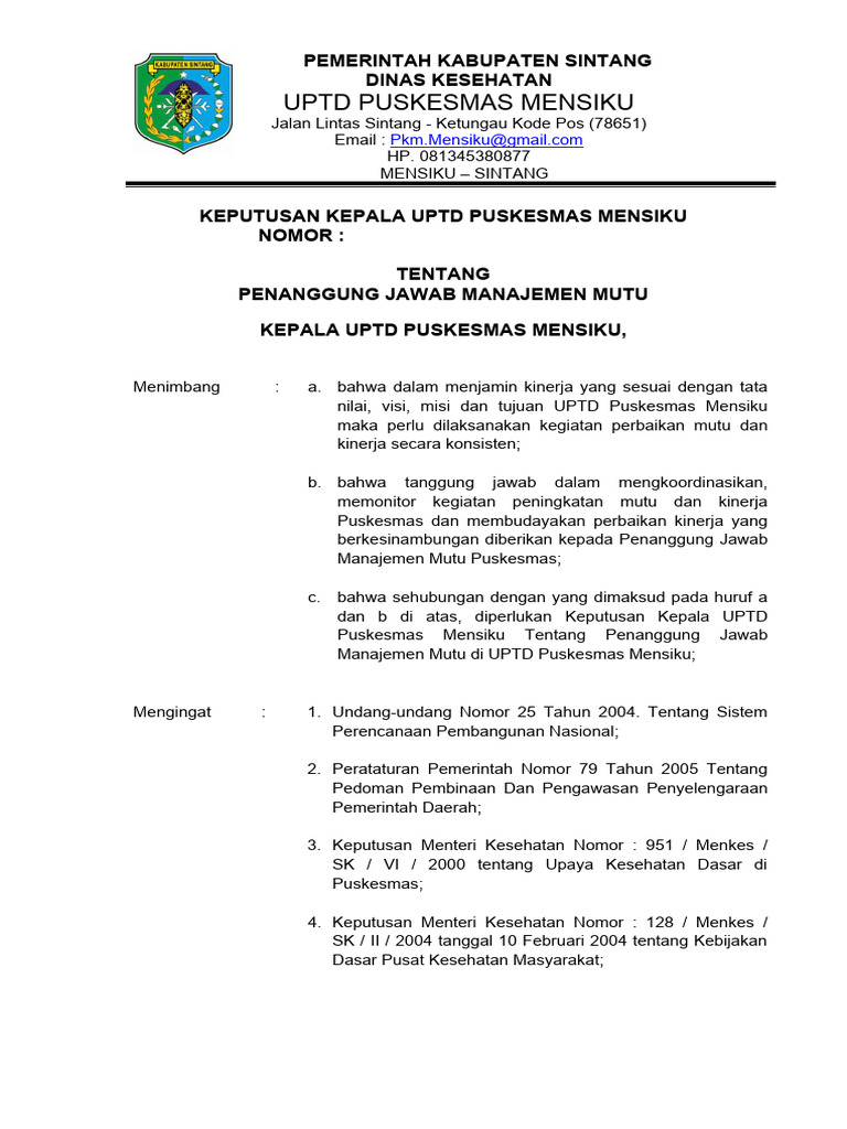 5.1.1 SK PJ Manajemen Mutu | PDF