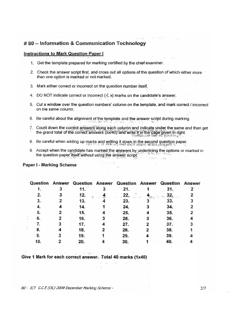 2009 OL ICT Marking Scheme English at Apepanthiya - LK | PDF