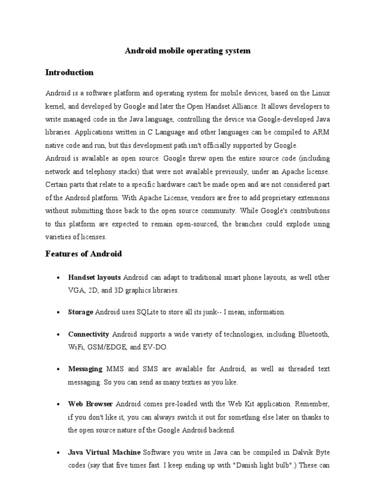 Android Mobile Operating System Pdf Android Operating System Databases