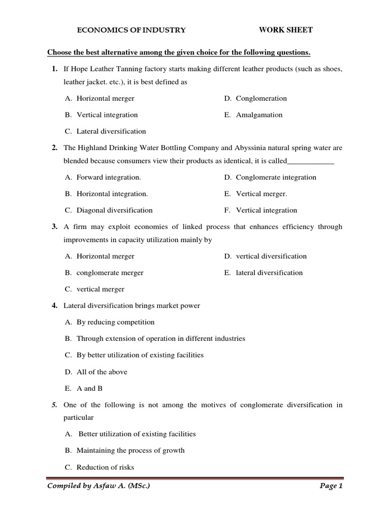 Economic of Industry Worksheet | PDF | Finance & Money Management