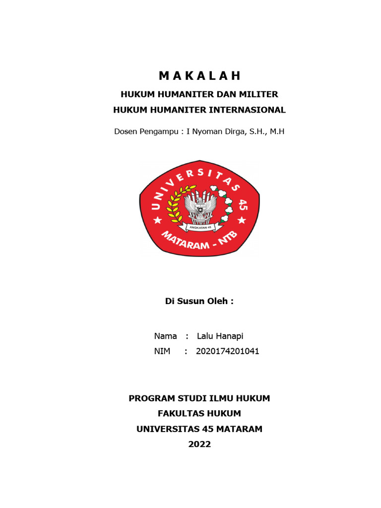 Hukum Humaniter Internasional: Definisi dan Prinsip | PDF