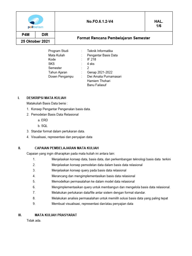 RPS Pengantar Basis Data | PDF