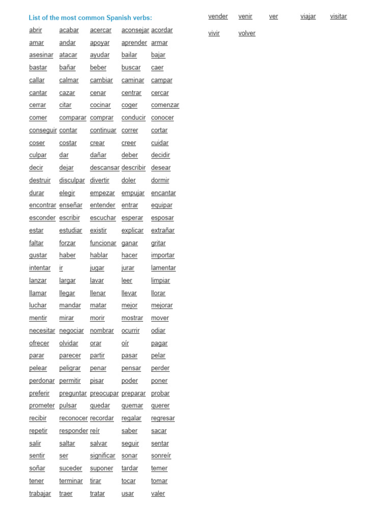 List of The Most Common Spanish Verbs | PDF | Artes del Lenguaje y ...