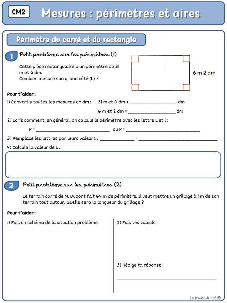 Problèmes de périmètre et aire CM2 | PDF | Géométrie | Géométrie ...