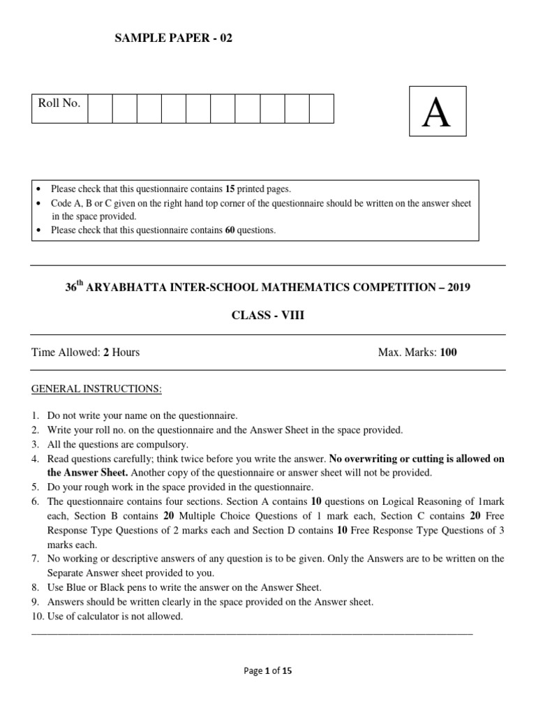 Ab - Class Viii - Sample Paper-02 | PDF | Area | Triangle