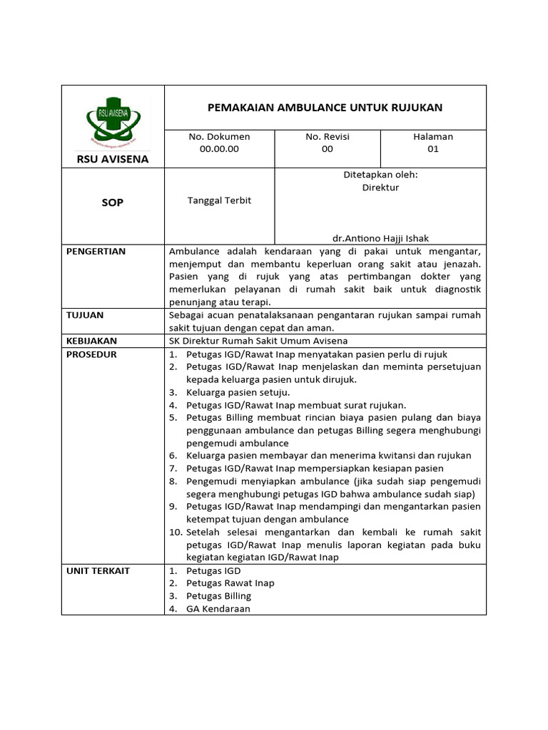Sop Pemakaian Ambulance | PDF