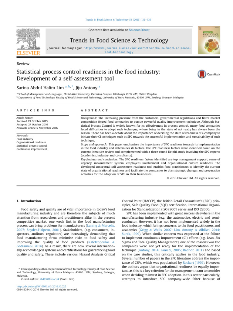SPC Readiness Self-Assessment Tool for Food Industry | PDF | Wellness