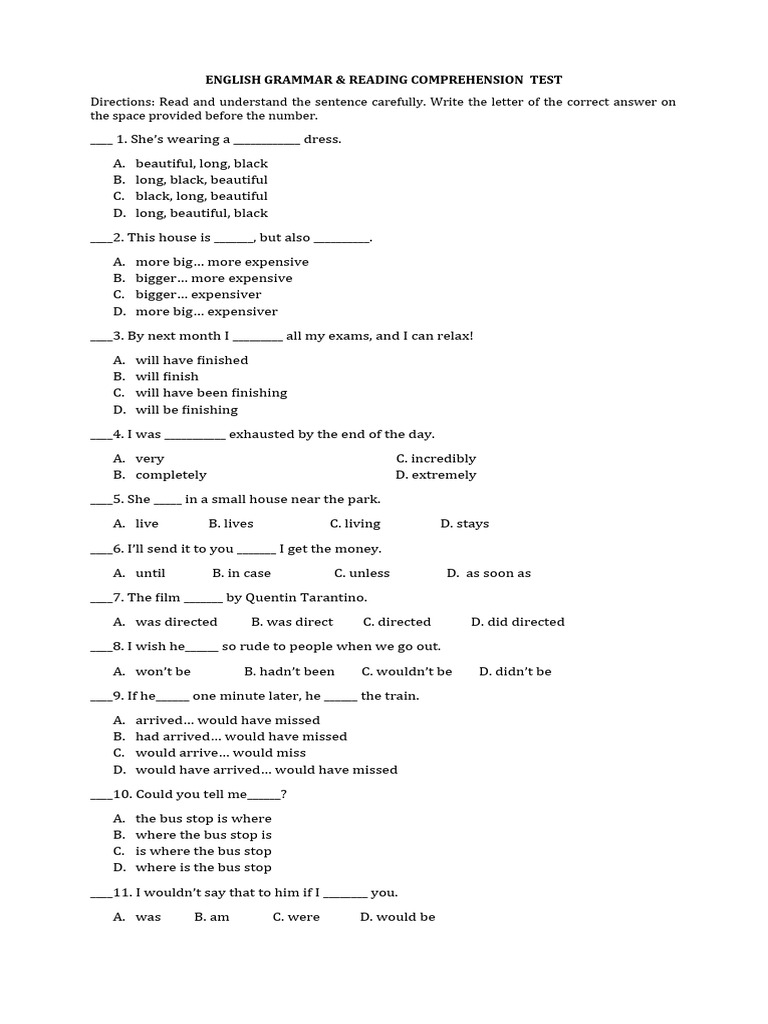 English Grammar Level Test | PDF