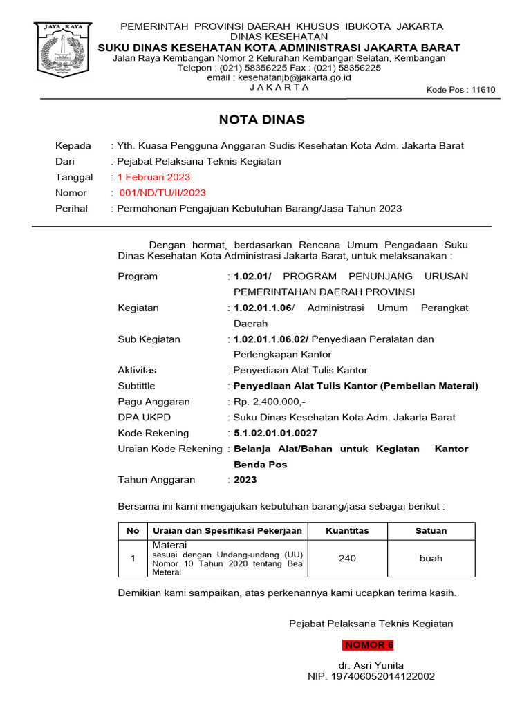Format Nota Dinas DLL | PDF
