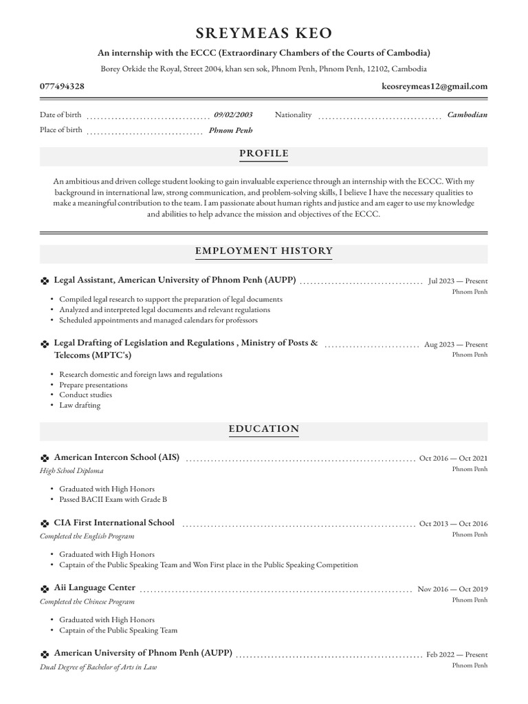 Sreymeas Keo's Updated CV | PDF