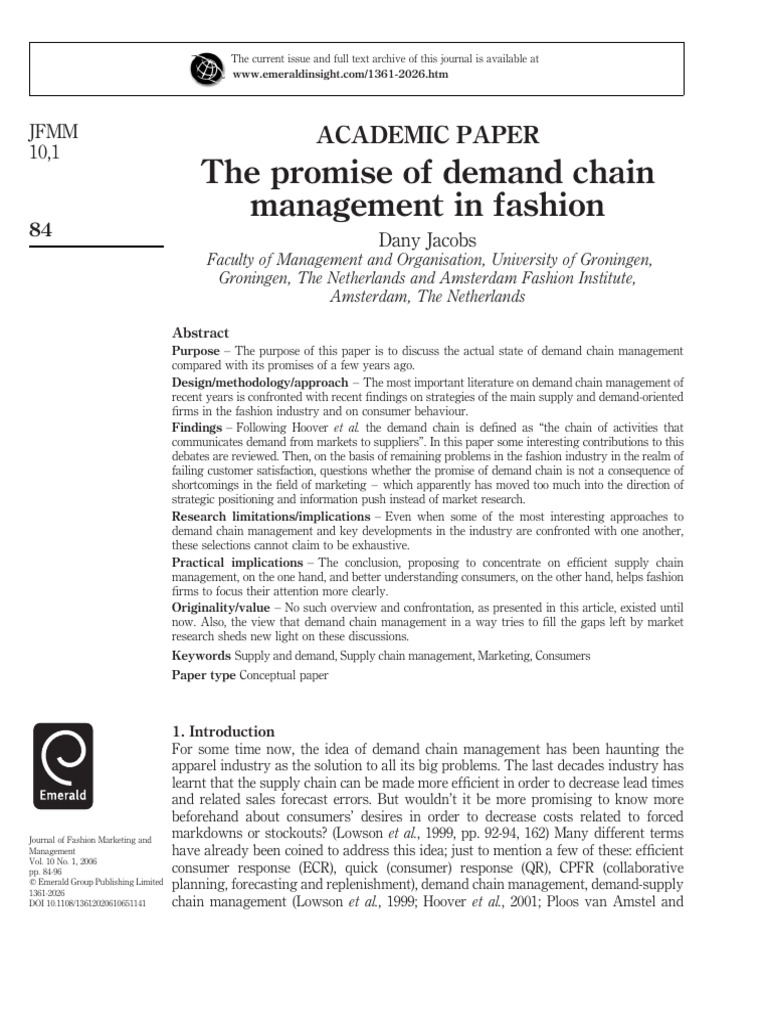 SCM IV - Jacobs (2006) - The Promise of Demand Chain Management in Fashion | Download Free PDF ...