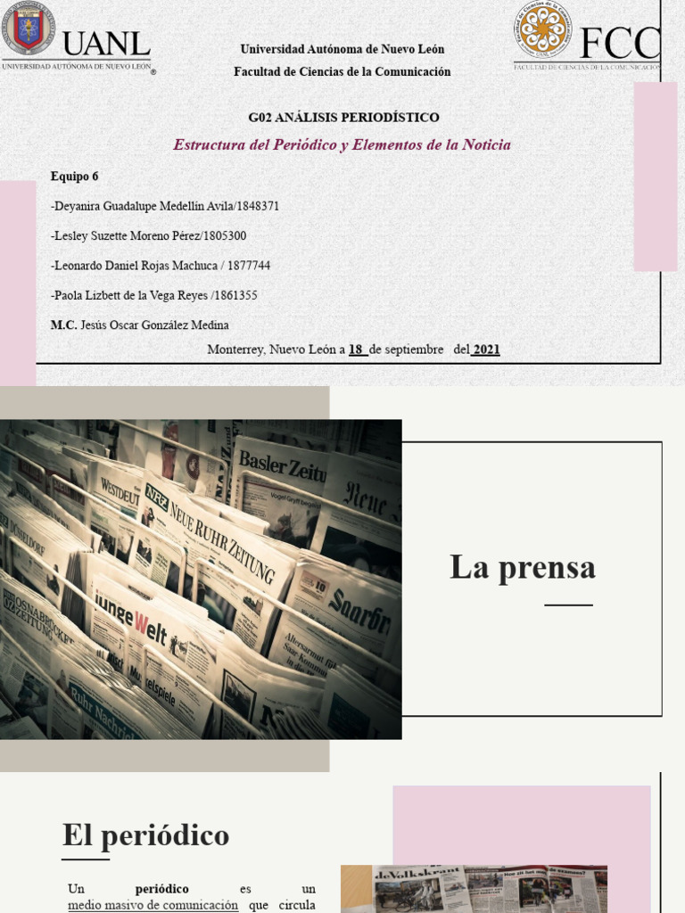 EQUIPO 6. Estructura Del Periódico y Elementos de La Notici7 | PDF ...
