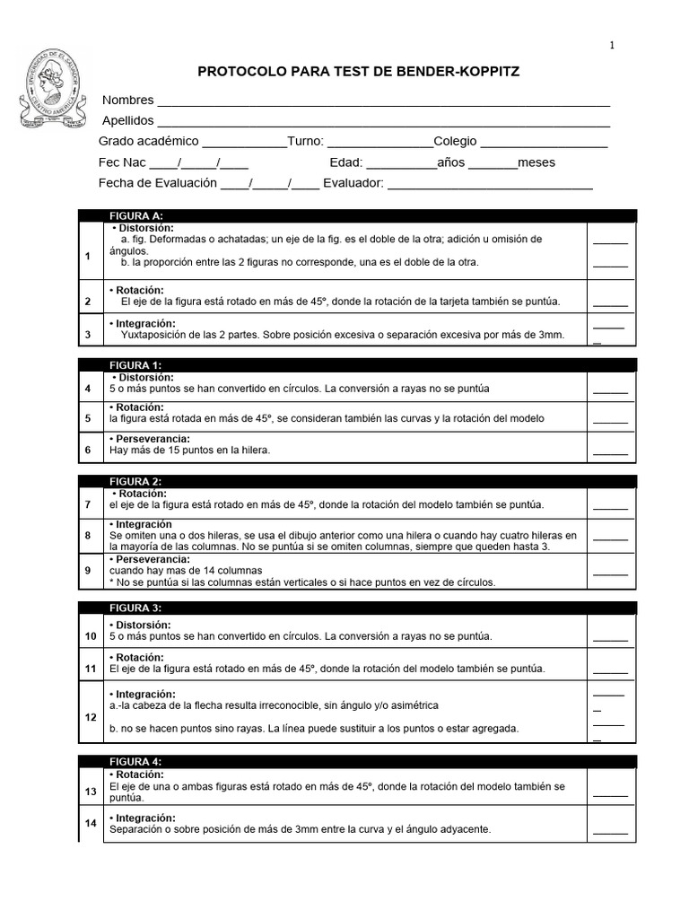 Protocolo para Test de Bender Koppitz | PDF | Rotación