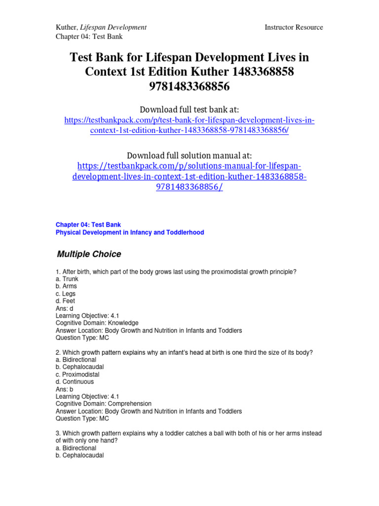 Lifespan Development Lives in Context 1st Edition Kuther Test Bank 1 ...