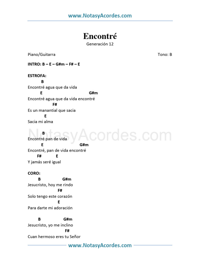 Letras y acordes de "Encontré" G12 | PDF