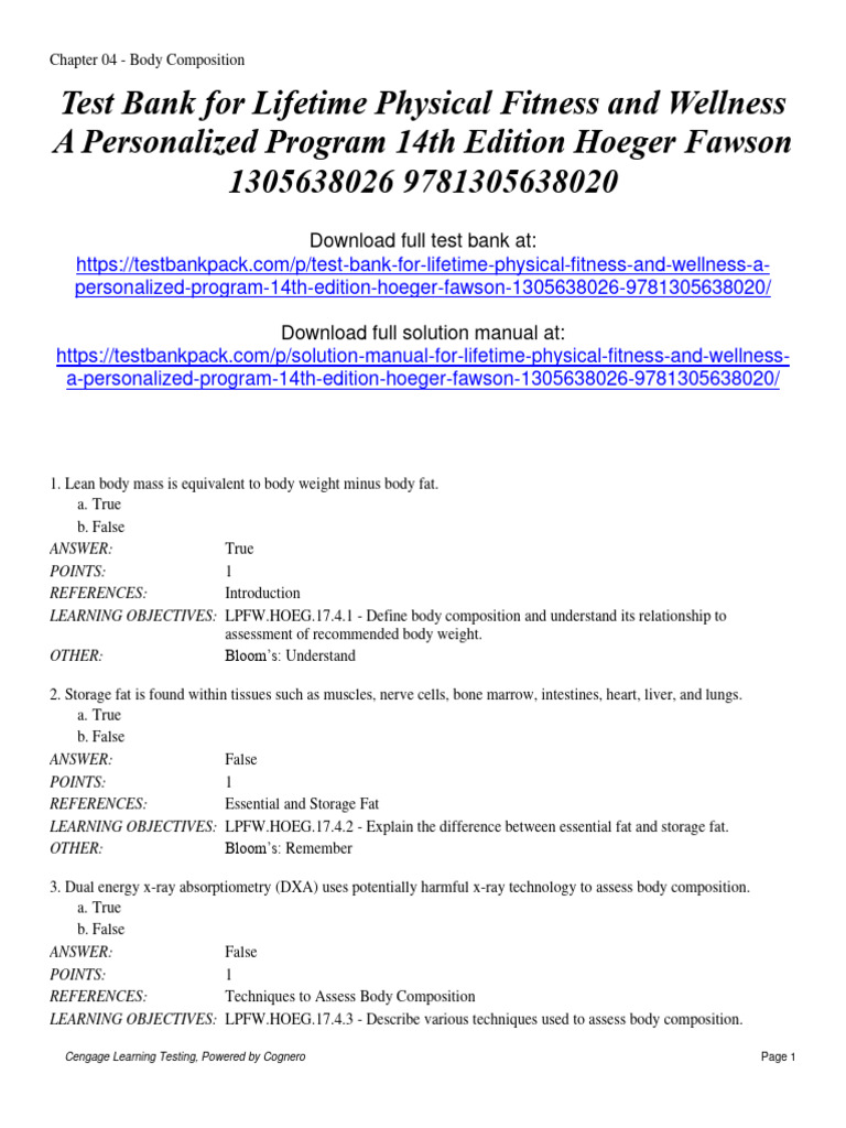 Lifetime Physical Fitness and Wellness A Personalized Program 14th ...