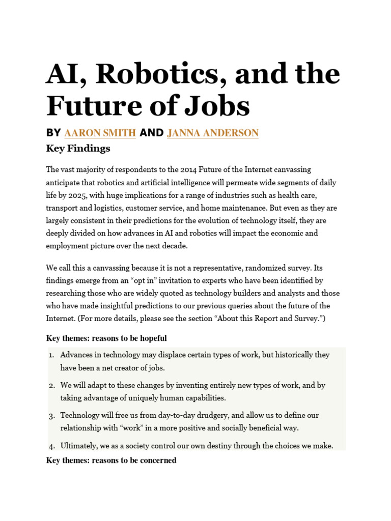 AI and Robotics Impact On Future Pew Survey | PDF AI and Robotics Impact On Future Pew Survey | PDF