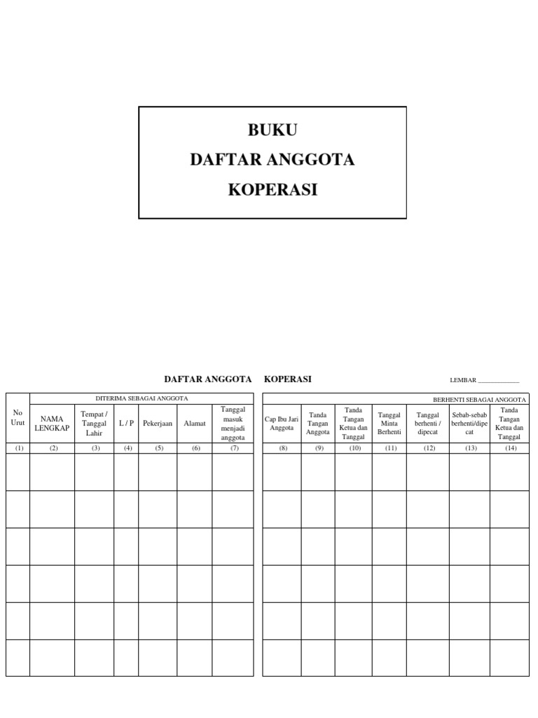 Buku Daftar Anggota Koperasi | PDF