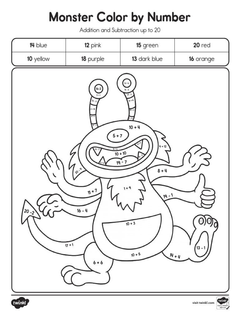 Math Coloring - Monster | PDF | Color | Visual Perception