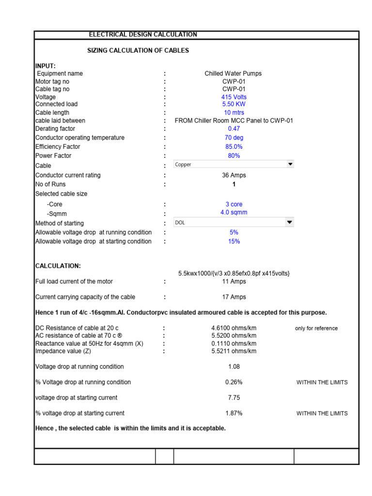 CWP-01 Cable Sizing | PDF | Electrical Resistance And Conductance ...