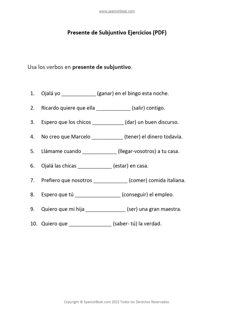Presente de Subjuntivo Ejercicios | PDF