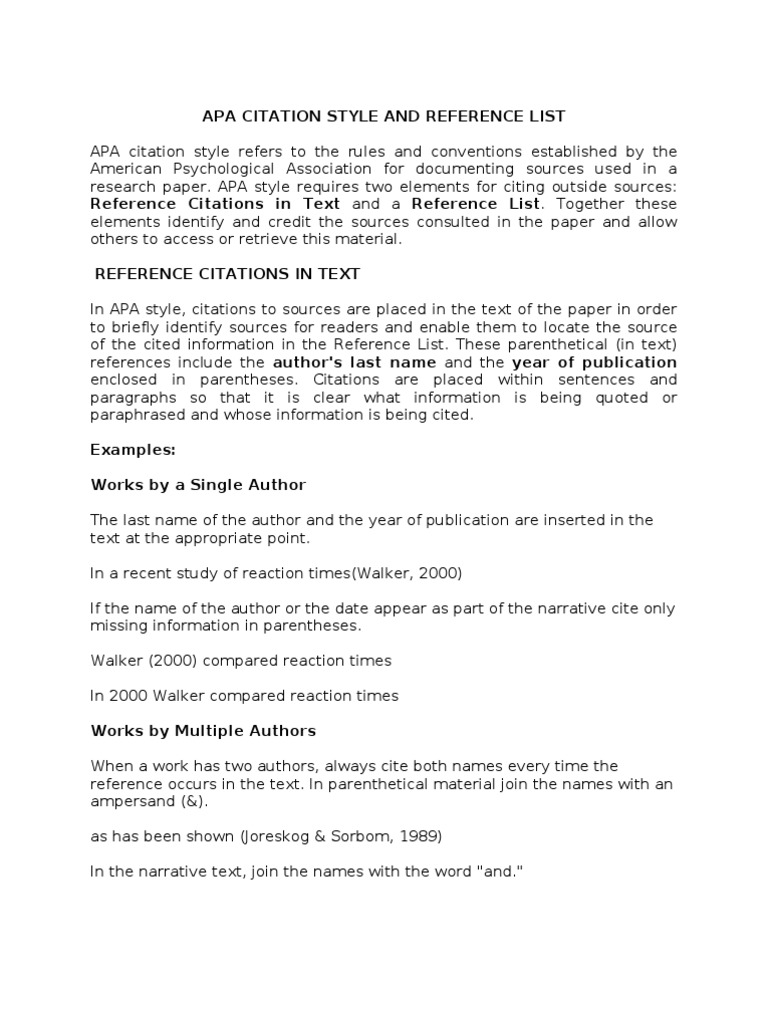 Apa Citation Style and Reference List | PDF | Citation | American ...