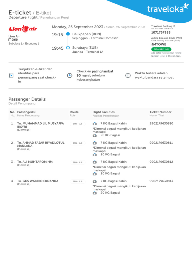 La Iwanca BPN Jmtowe Sub Flight Originating | PDF